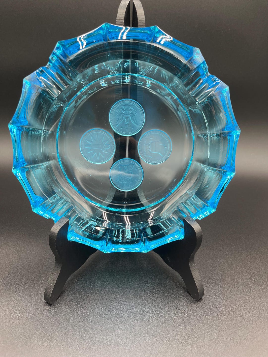 Fostoria Blue Coin Ashtray Ice Blue Coin Ashtray Electric Blue Ashtray ...