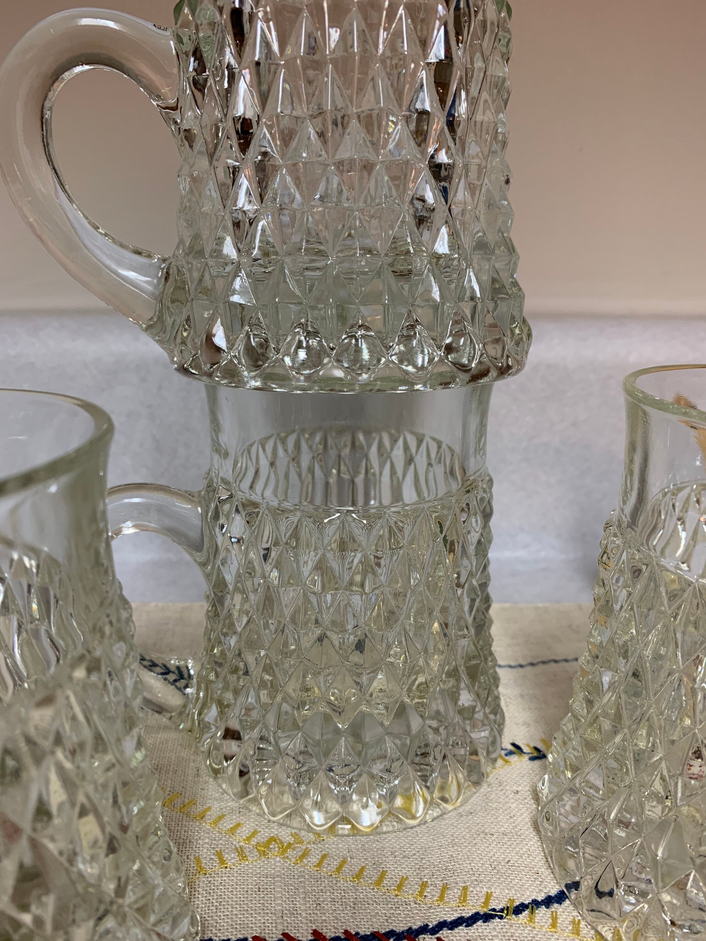 Vintage Diamond Shape Clear Glass 4 Piece Set Of Mugs Coffee | Etsy