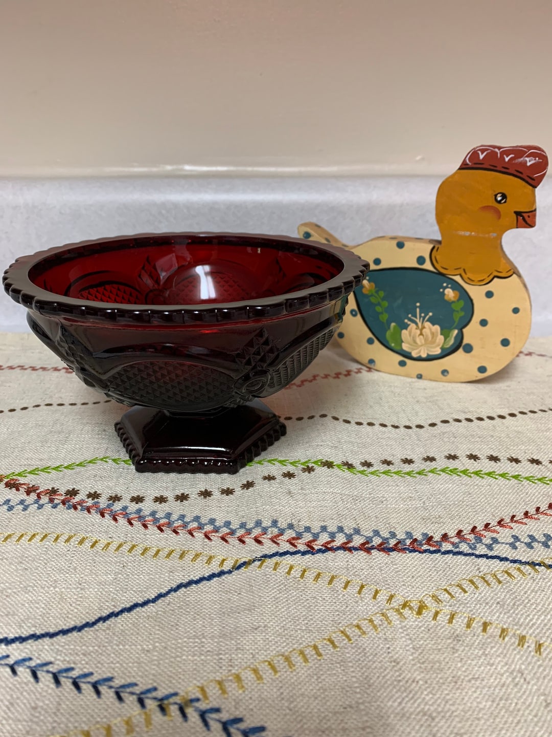 Vintage Avon Ruby Red Cape Cod Pedestal Candy Dish Made in the USA ...