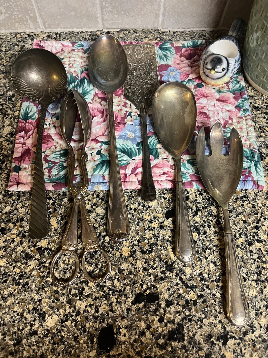 Vintage Silver Utensil Serving Set 6 Pieces Scrolls and Floral ...