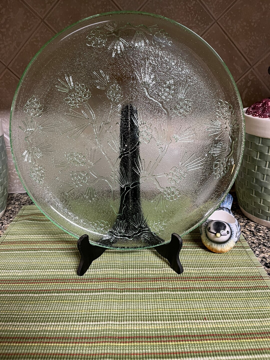 Vintage Tiara Glass Ponderosa Pine Platter Serving Platter Green Glass ...