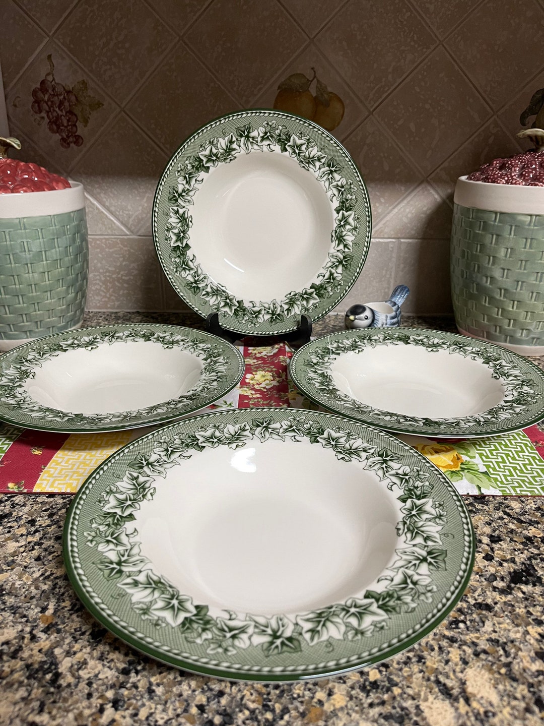Vintage Kent Green Vine Wedgwood Soup Bowl Set Salad Bowl Set 4 Pieces ...