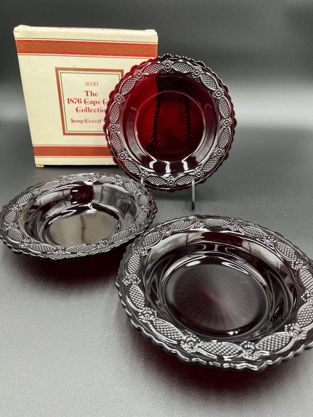 Vintage Avon Cape Cod Cereal Bowl or Soup Bowl Set 3 Pieces Ruby Red ...