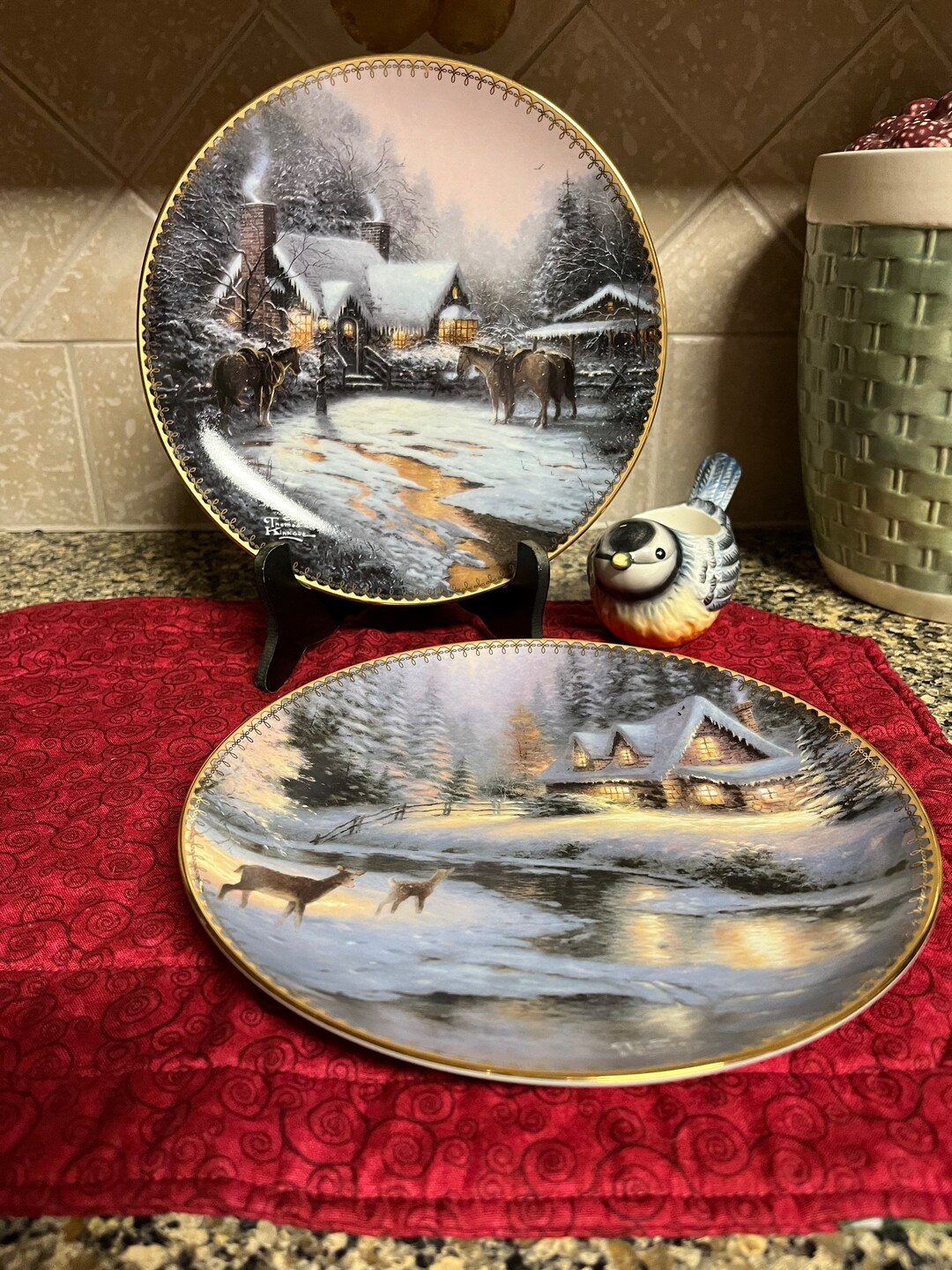 Vintage Thomas Kinkade Decorative Plate Set 2 Pieces Gather at Our Home ...