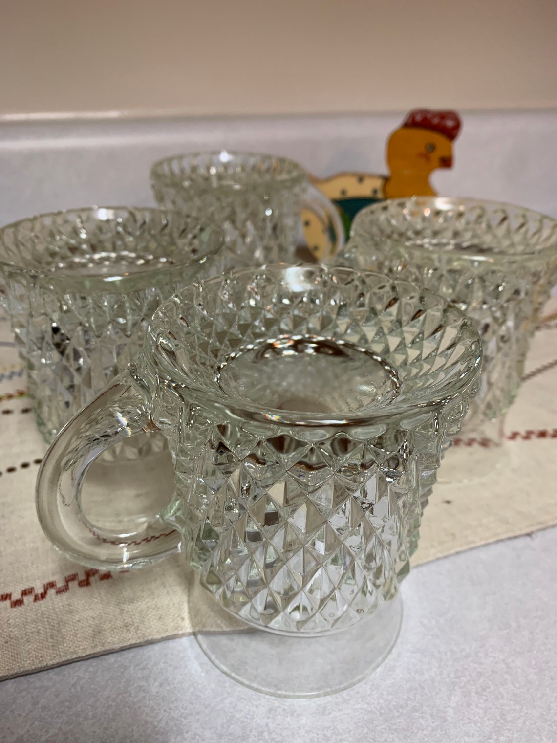 Vintage Diamond Shape Clear Glass 4 Piece Set Of Mugs Coffee | Etsy