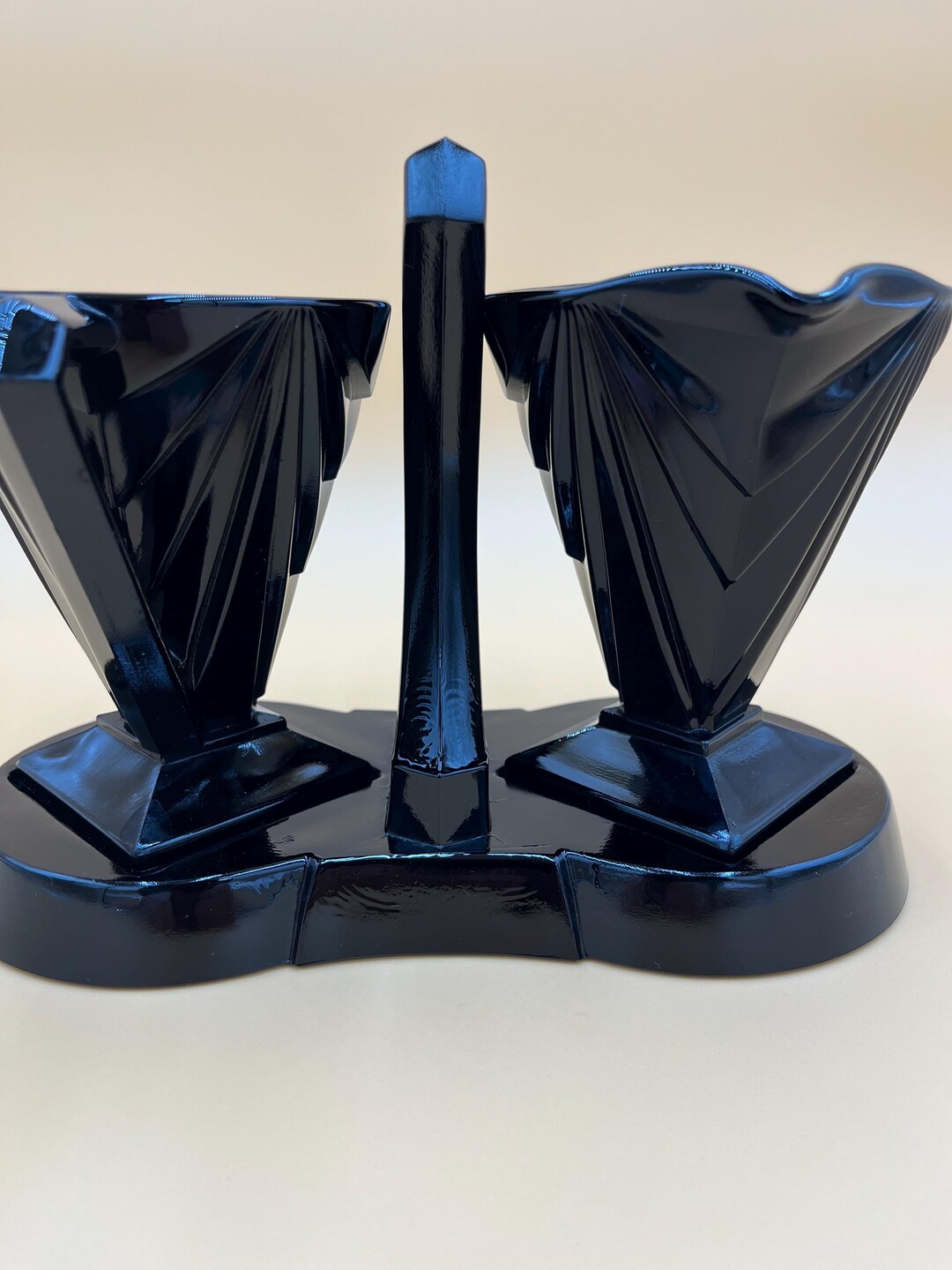 Indiana Glass Pyramid Creamer and Sugar Bowl Set With Carrier Black ...