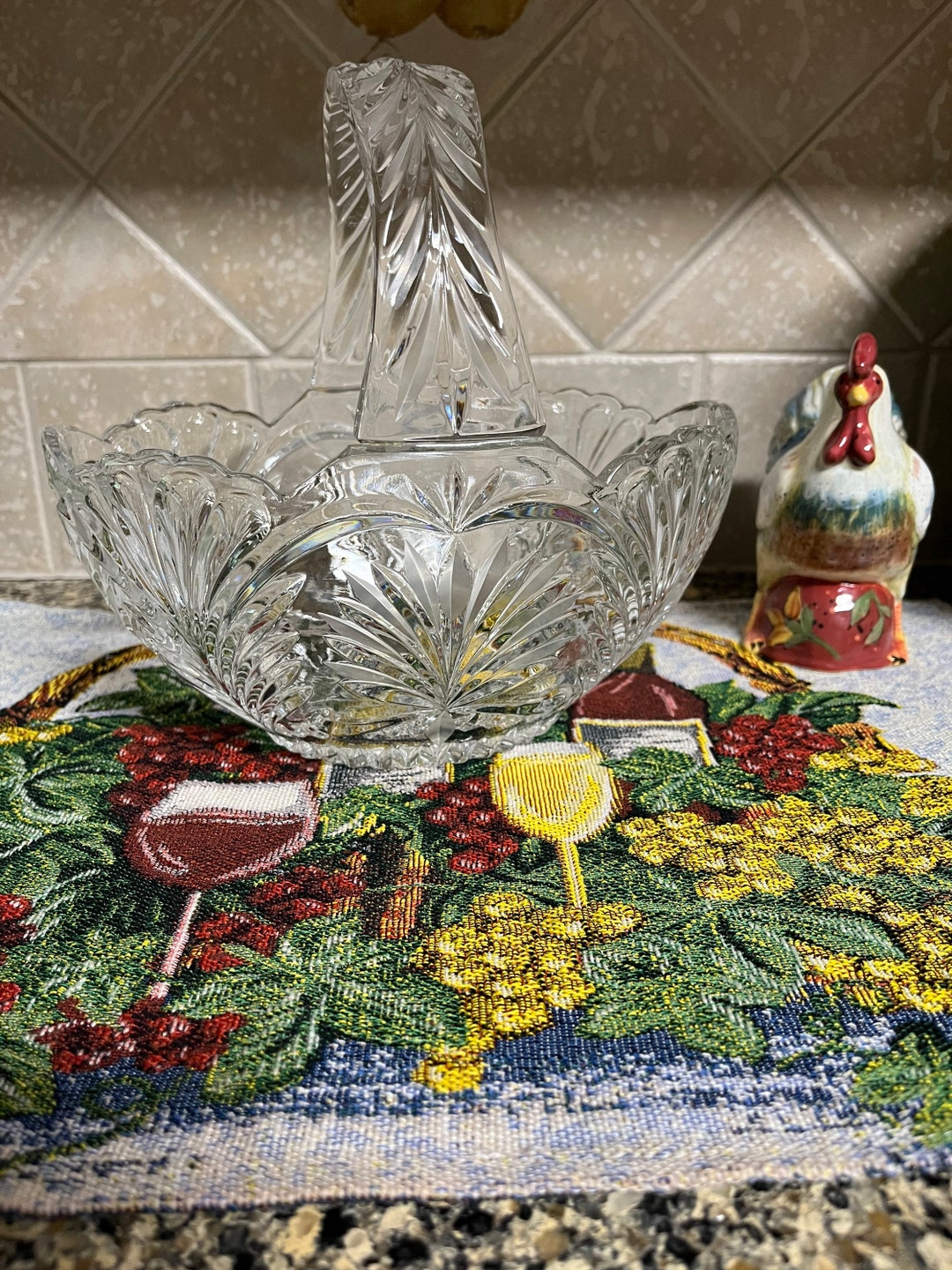 Vintage Glass Basket Clear Glass Basket Valentines Gift Christmas Gift ...