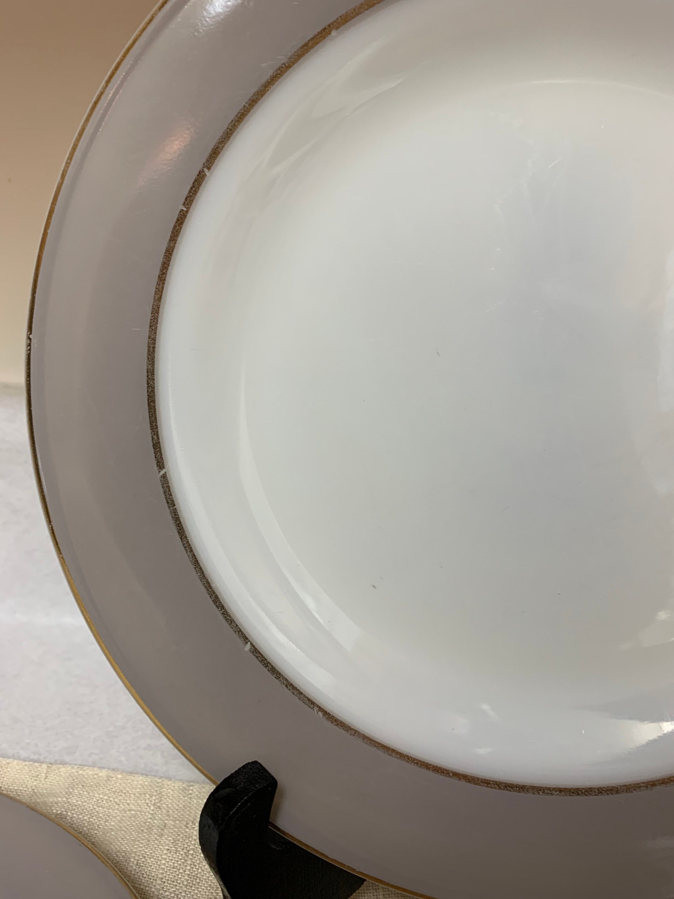 Vintage Pyrex 4 Piece Gray Band Gold Rim Dinner Plate Set Made | Etsy