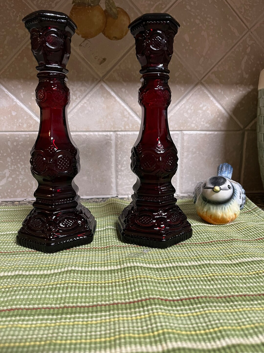 Vintage Avon Cape Cod Candlestick Set 2 Pieces Ruby Red Candlestick ...