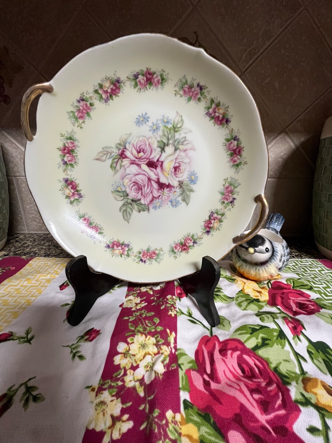 Vintage Japanese Pink Rose Snack Plate Candy Plate Cookie Plate ...