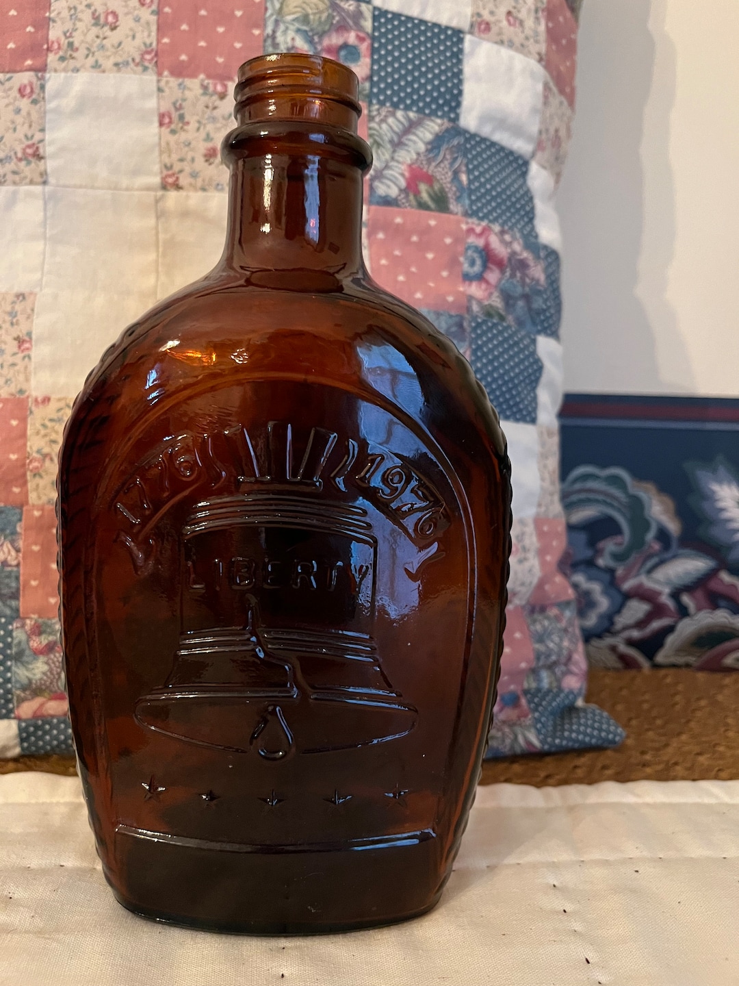 Vintage Log Cabin Syrup Bottle 1976 Brown Glass Liberty Bell ...