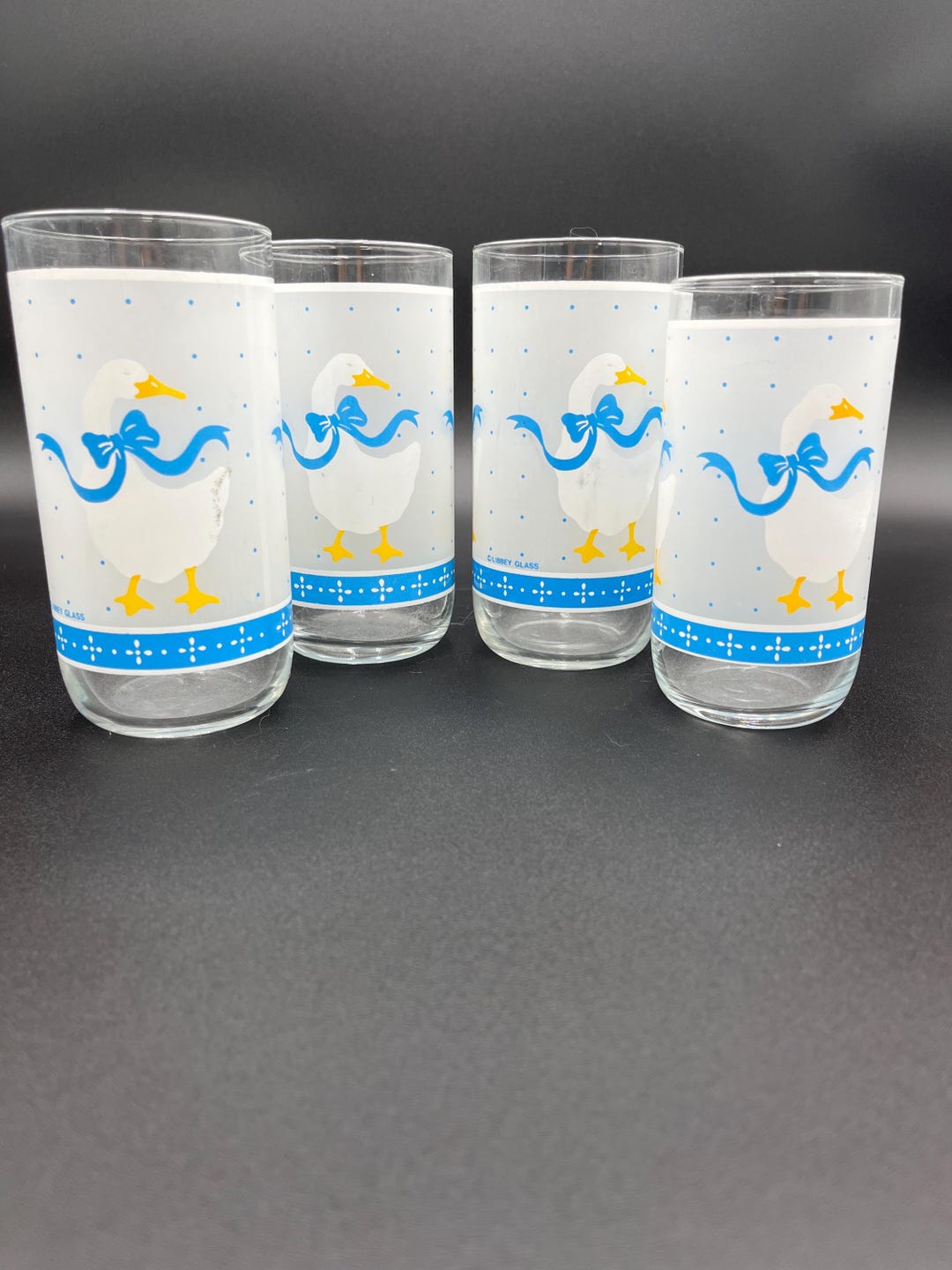 Libby Blue Ribbon Goose Glass Set 4 Pieces Geese Glass Set Duck Glass ...