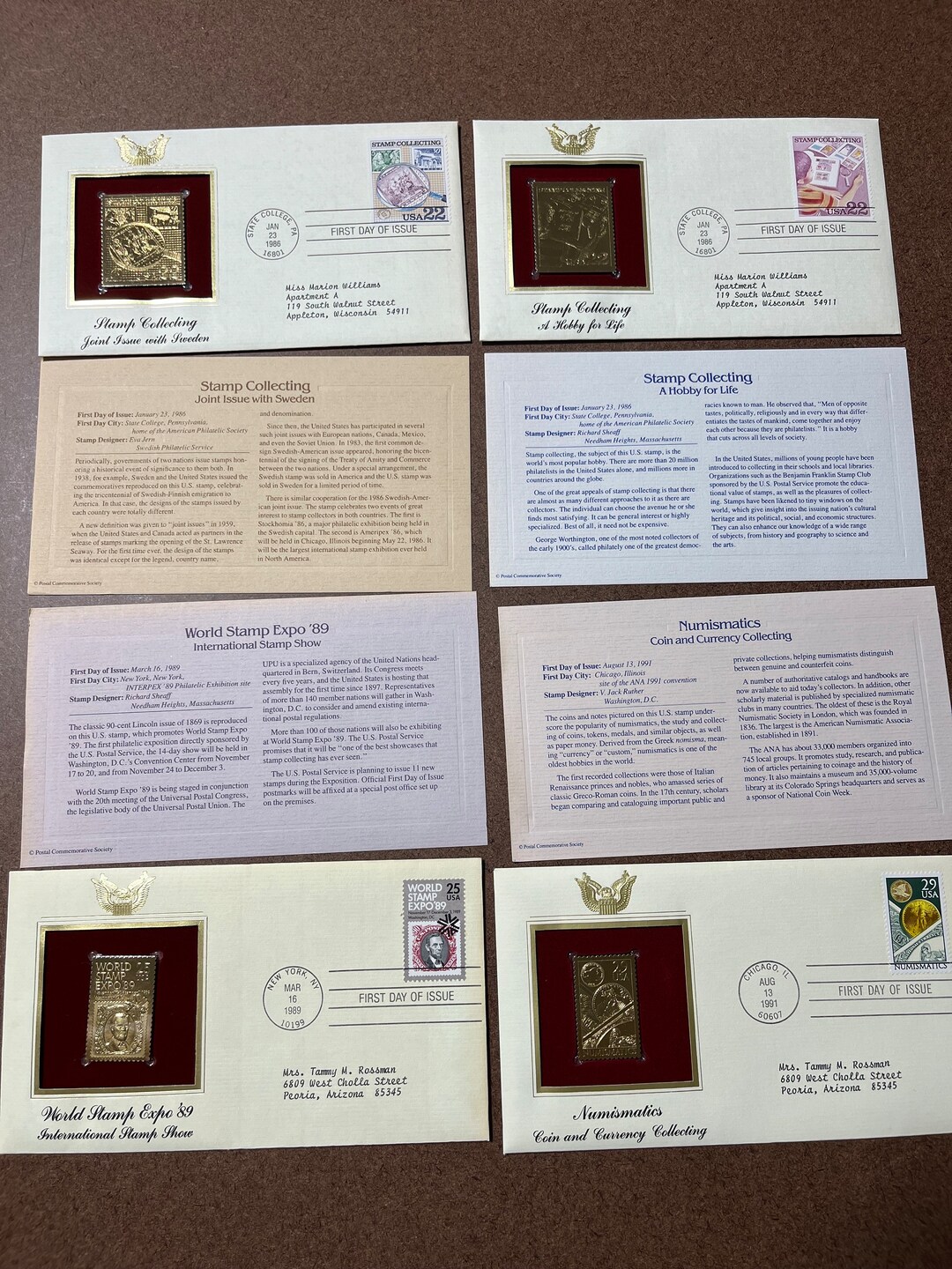 First Day Issue Gold Postage Stamp Set 4 Pieces Stamp Collecting and ...