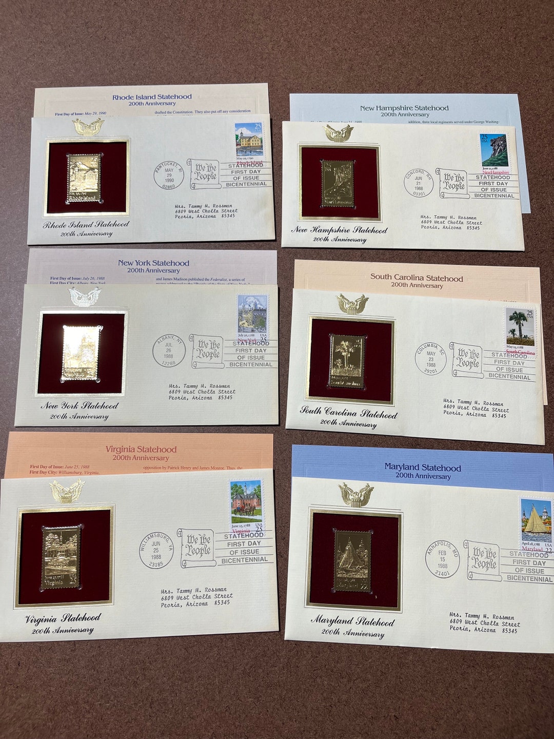 First Day Issue Gold Postage Stamp Set 6 Pieces 200th Anniversary ...