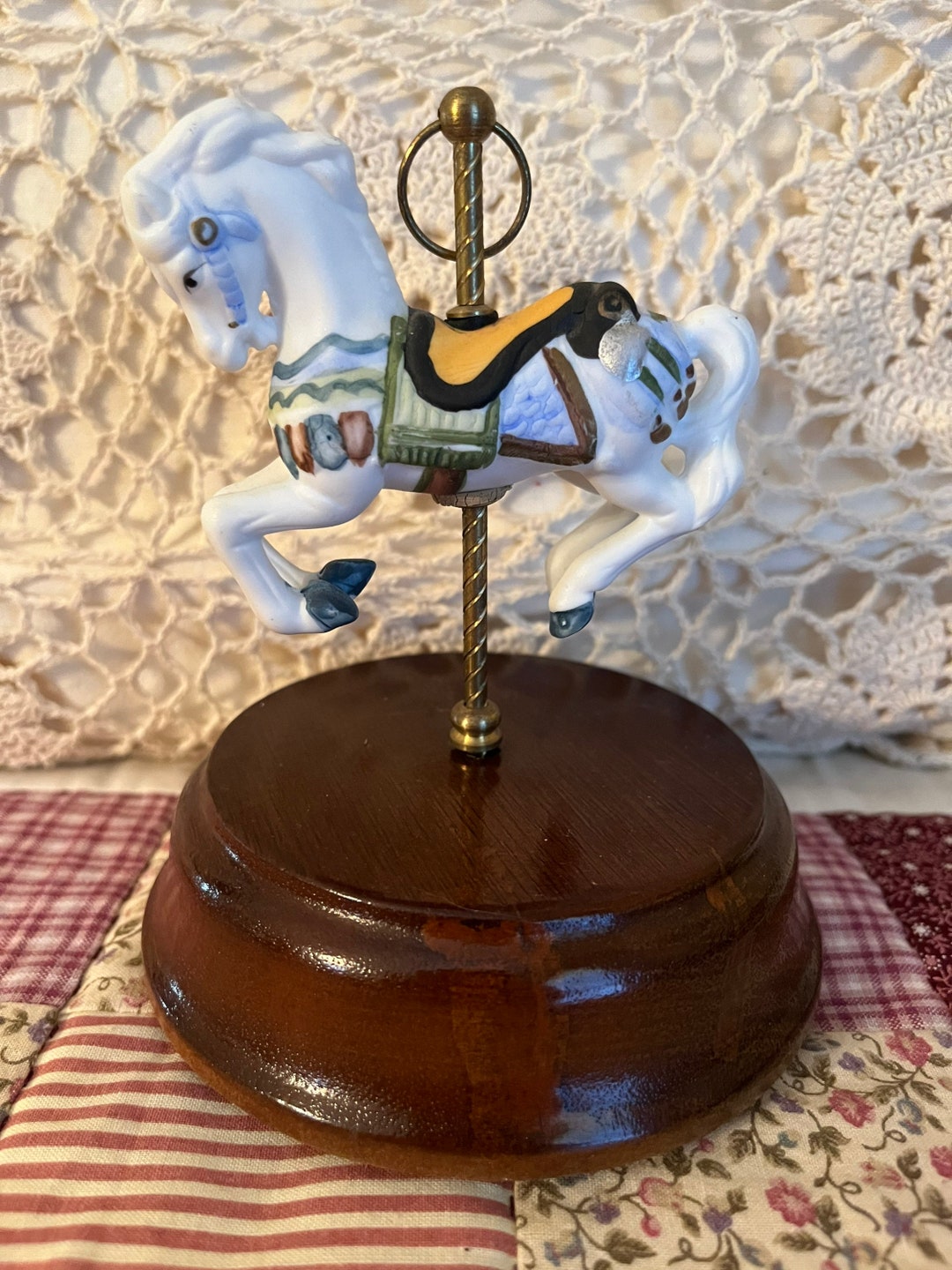 Vintage Carousel Pony Music Box White and Blue Carousel Pony Birthday ...