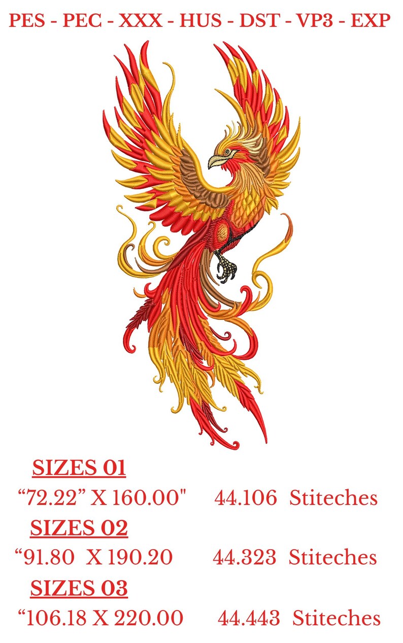 Phoenix Embroidery Pattern Phoenix Embroidery File Phoenix Bird Machine ...