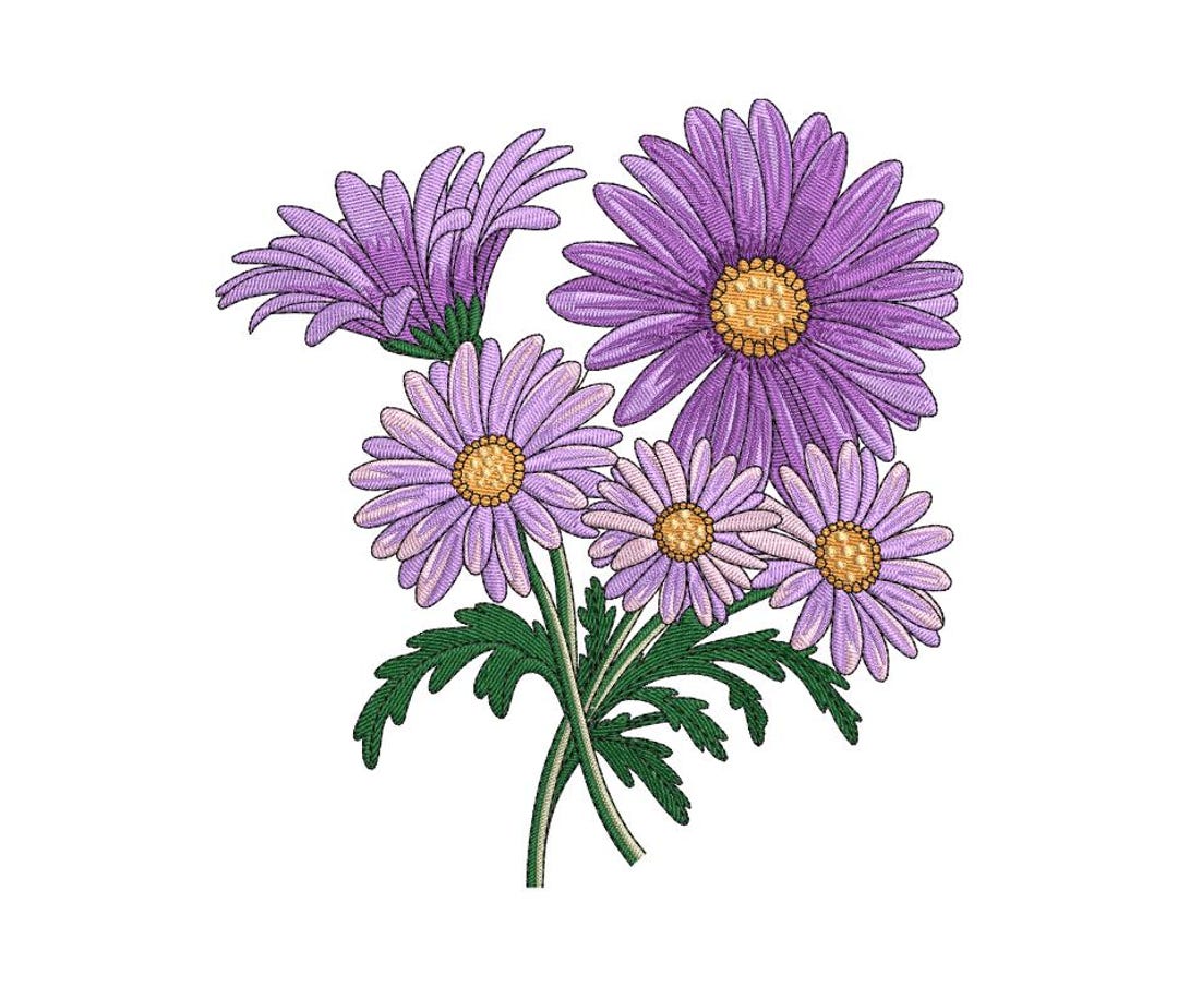 Wildflower Meadow Embroidery Design: PES File of a Bouquet of Daisies ...
