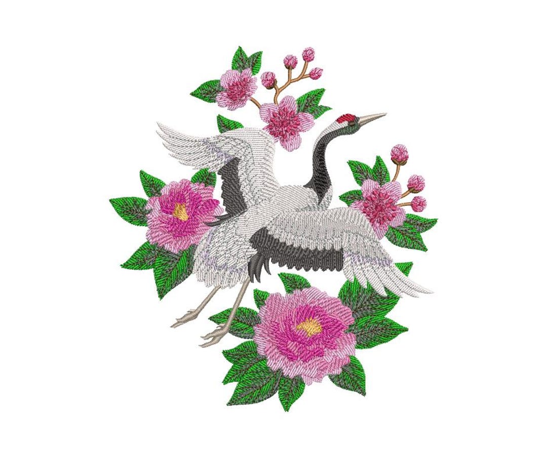 Japanese Red-crowned Crane Machine Embroidery Design, Oriental Bird ...