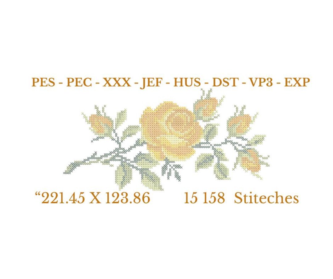Rose Cross Stitch Machine Embroidery Design Instant Download - Etsy