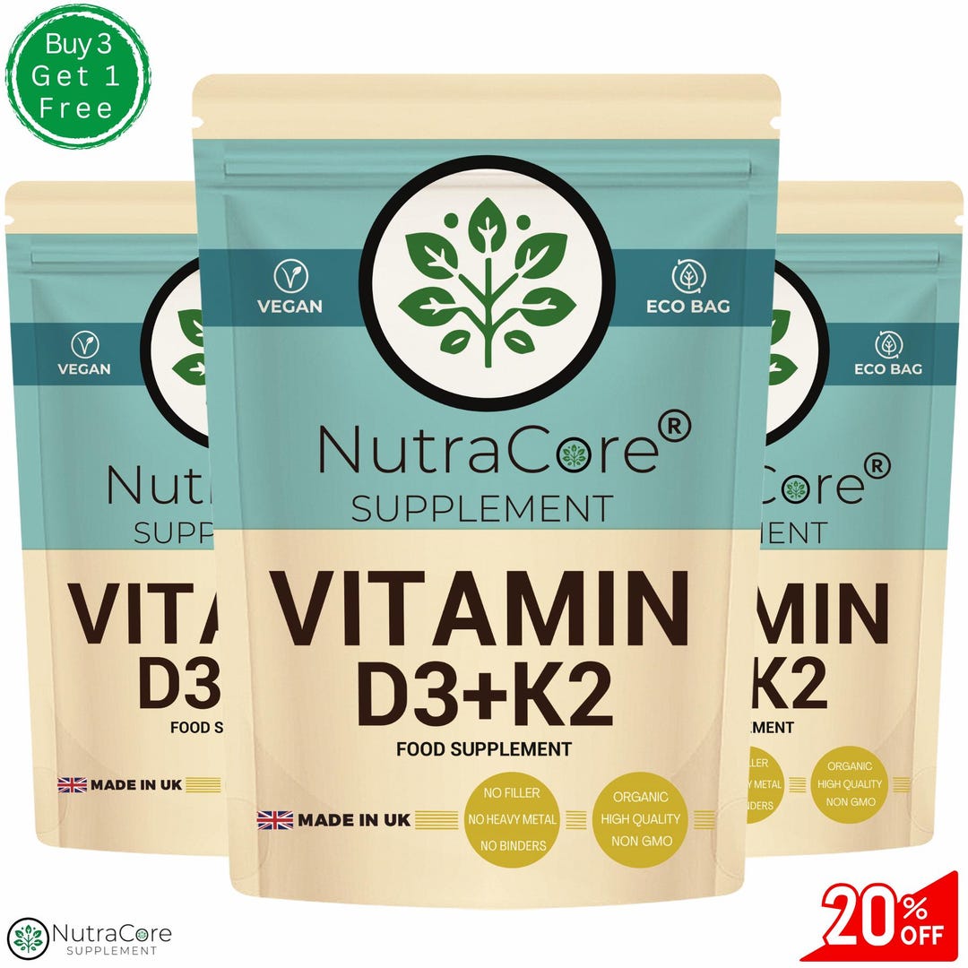 Vitamin D3 K2 Capsules Clean Extract Natural Supplement High Potency ...