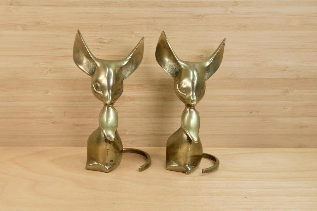 Vintage Solid Brass Big Eared Mouse Figurines / Pair of Collectible ...