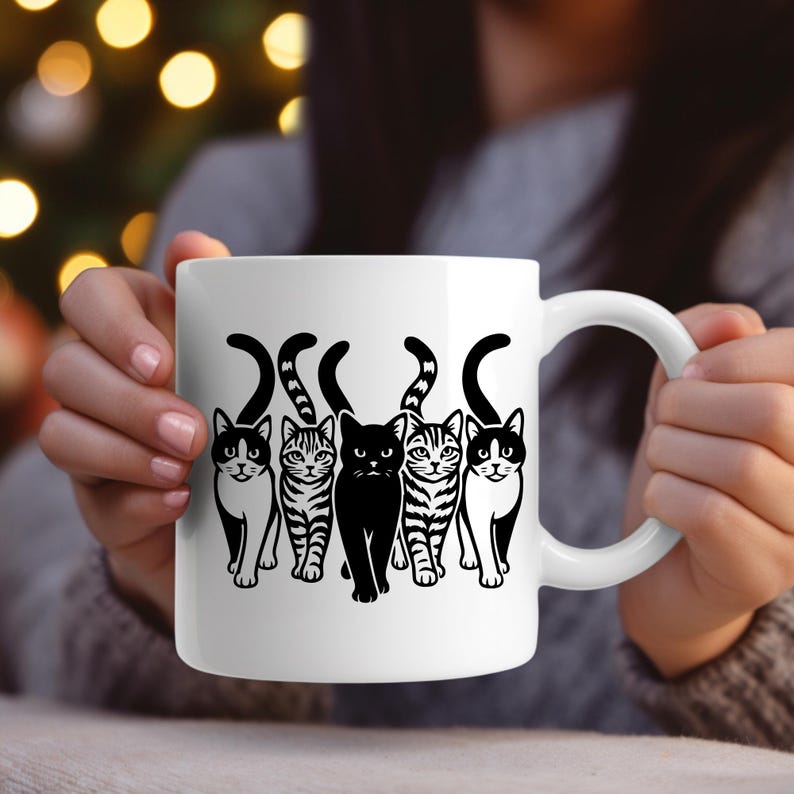 Five Cats SVG, Five Cats PNG, Five Cats Dxf, Walking Cats Silhouette ...