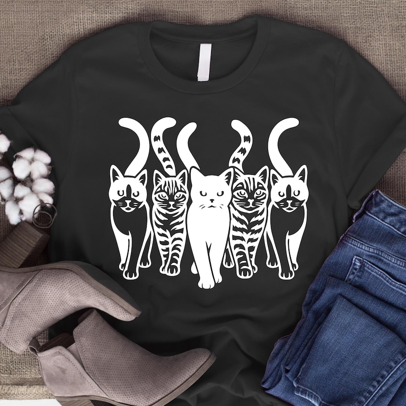 Five Cats SVG, Five Cats PNG, Five Cats Dxf, Walking Cats Silhouette ...