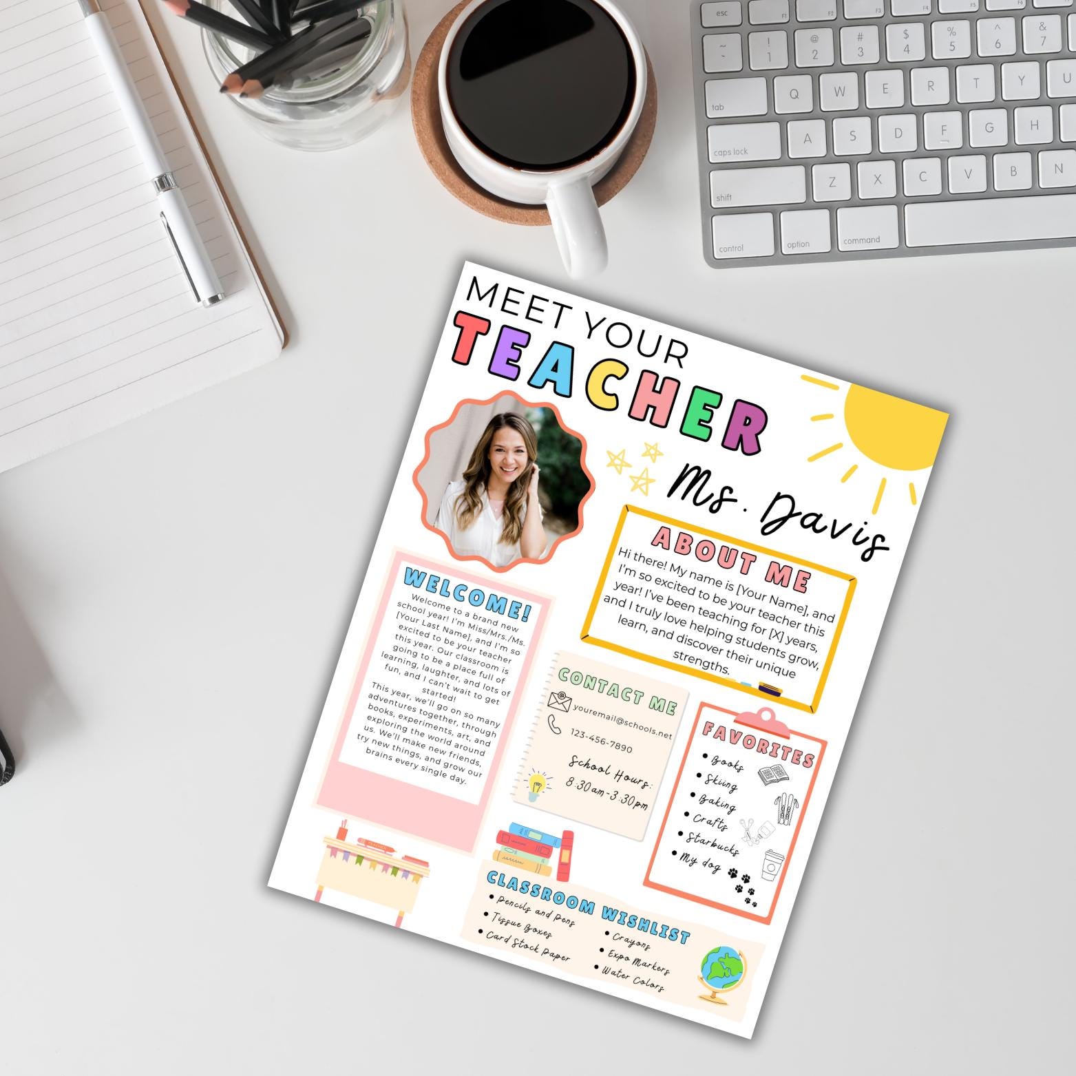 Meet the Teacher Template, Back to School Printable, Colorful Teacher ...