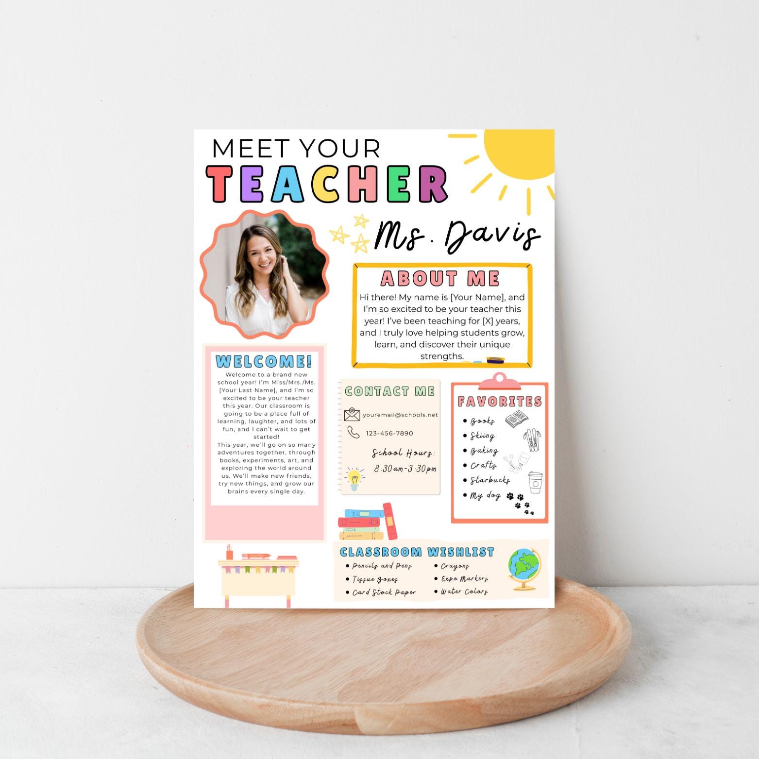 Meet the Teacher Template, Back to School Printable, Colorful Teacher ...
