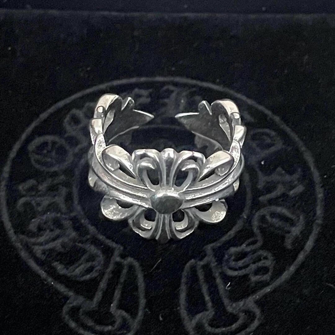 CH Gothic Cross Style Ring Y2K Chrome Silver Punk Crow Croix Flower ...