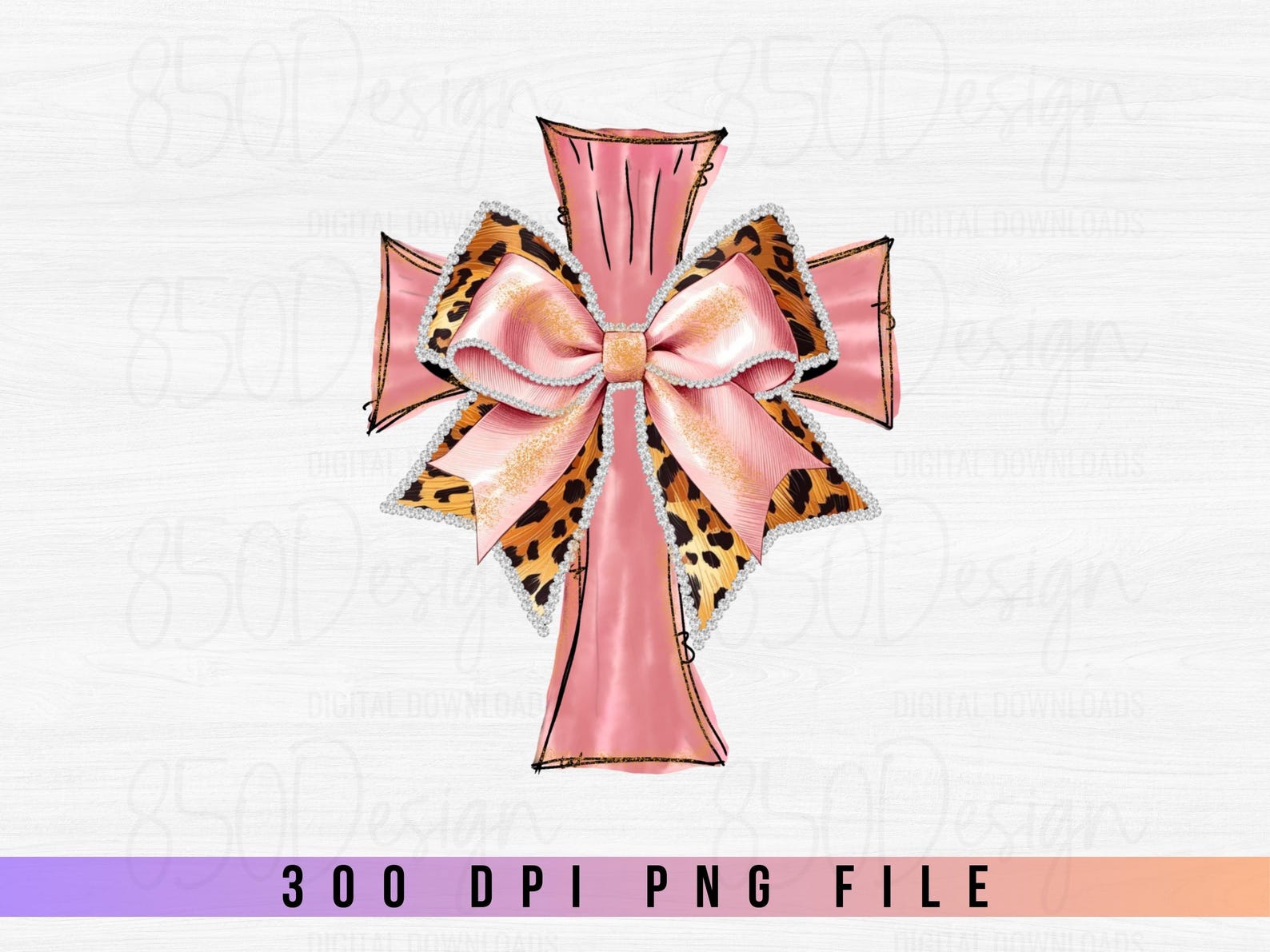 Pink Cross With Leopard Coquette Bow PNG Sublimation Transfer Faith ...