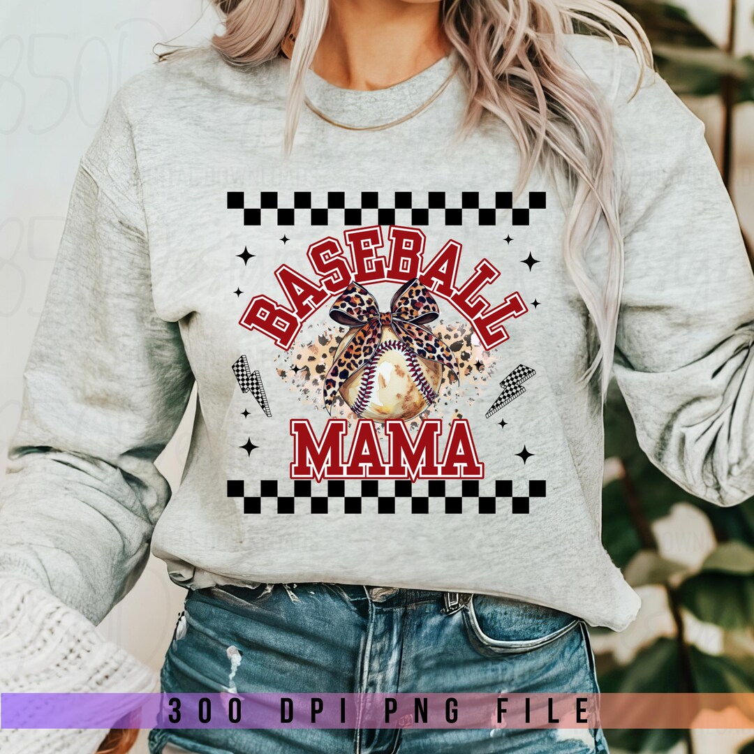 Baseball Mama Leopard Bow PNG Preppy Game Day Sports Mom Checkered ...