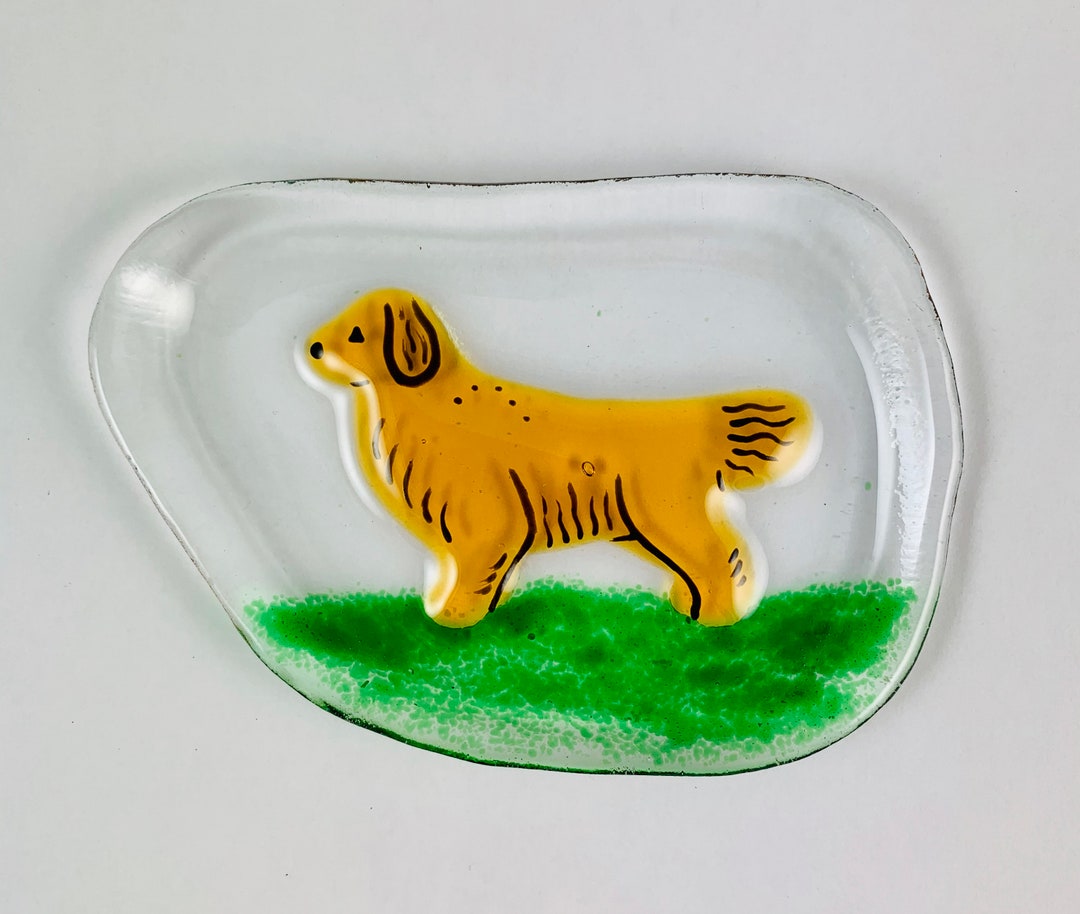 Golden Retriever Fused Glass Tea Bag Catcher Dish - Etsy