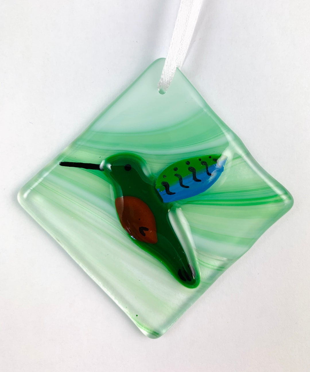 Hummingbird Fused Glass Ornament - Etsy
