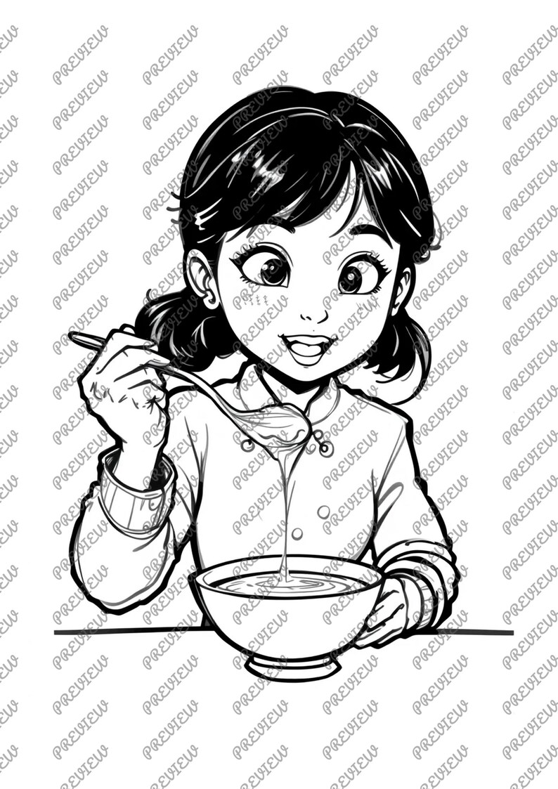 Chef Kitchen Girl Coloring Pages, Cute Little Girl Cooking Printable ...