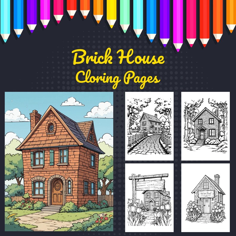 Brick House Coloring Pages, Cozy Home Printable Art for Kids & Adults ...
