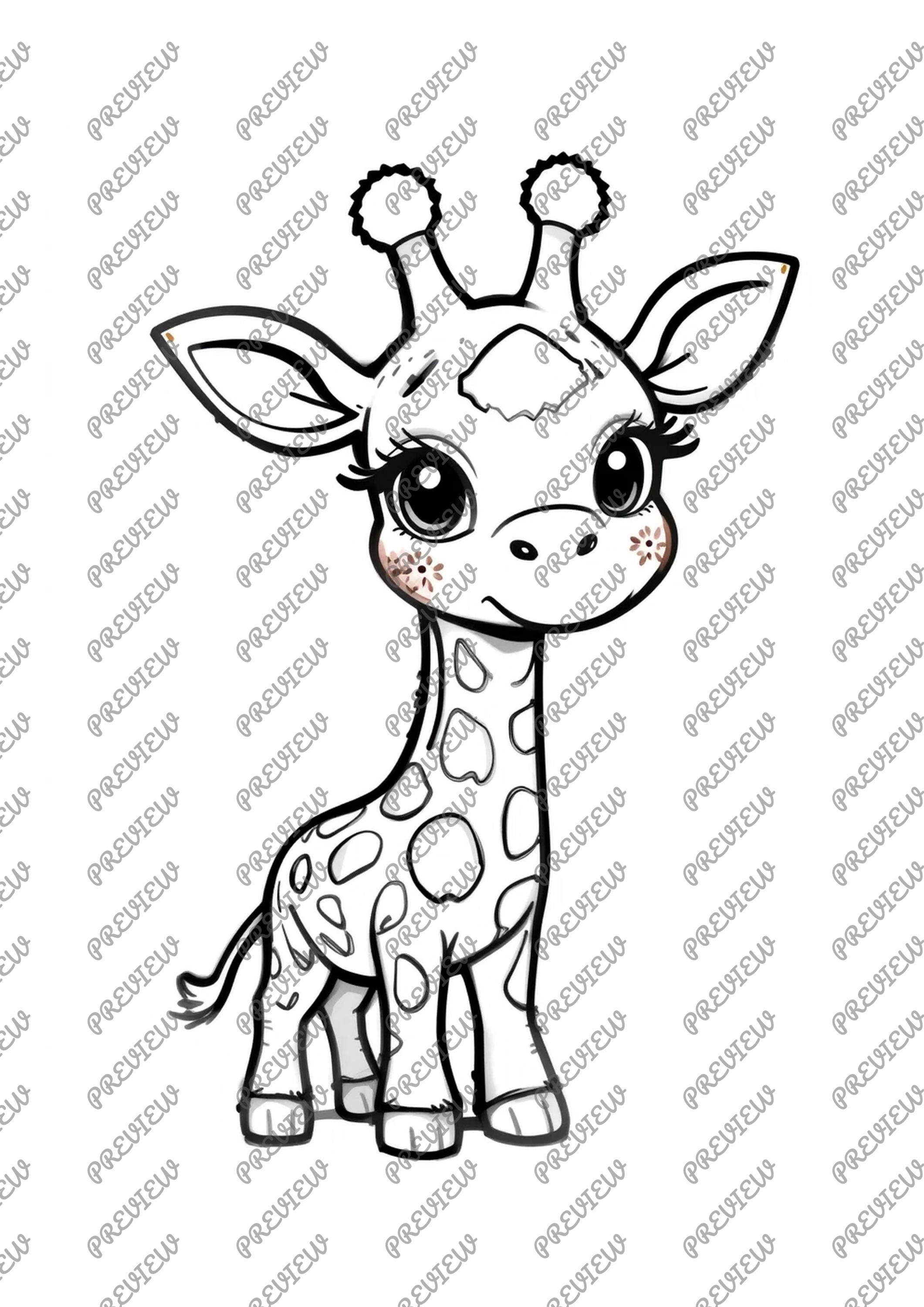 Kawaii Giraffe Coloring Pages, Cute Animal Printable Art, Adorable ...