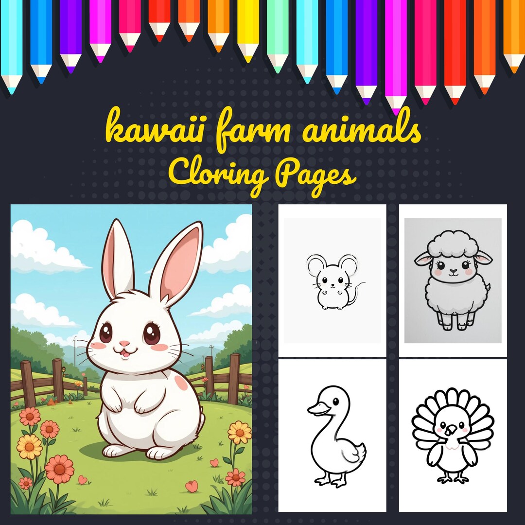 Kawaii Farm Animal Coloring Pages, Cute Printable Book for Kids ...