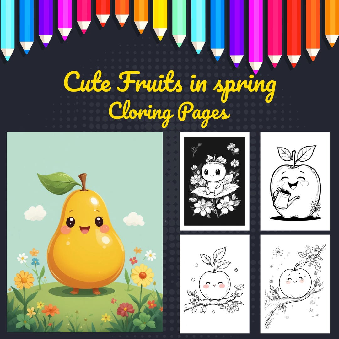 Cute Spring Fruits Coloring Pages, Kawaii Fruit Characters Printable ...