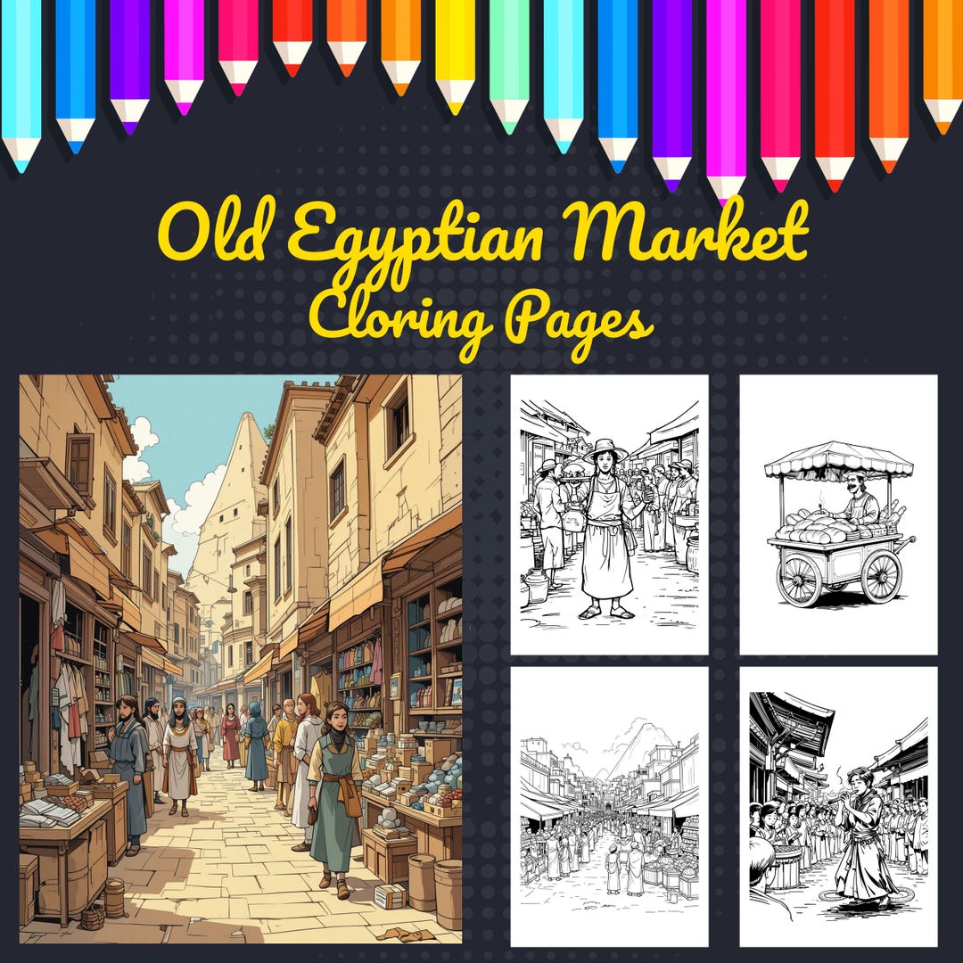 Old Egyptian Market Coloring Pages, Ancient Bazaar Printable Art ...
