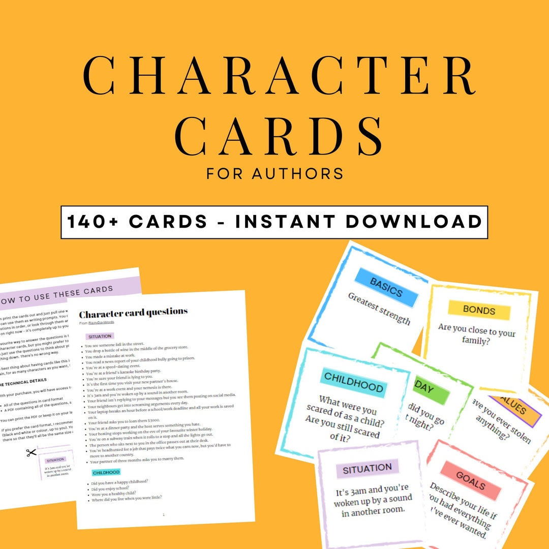 Character Prompt Cards for Writers - Book and Fictional Characters ...
