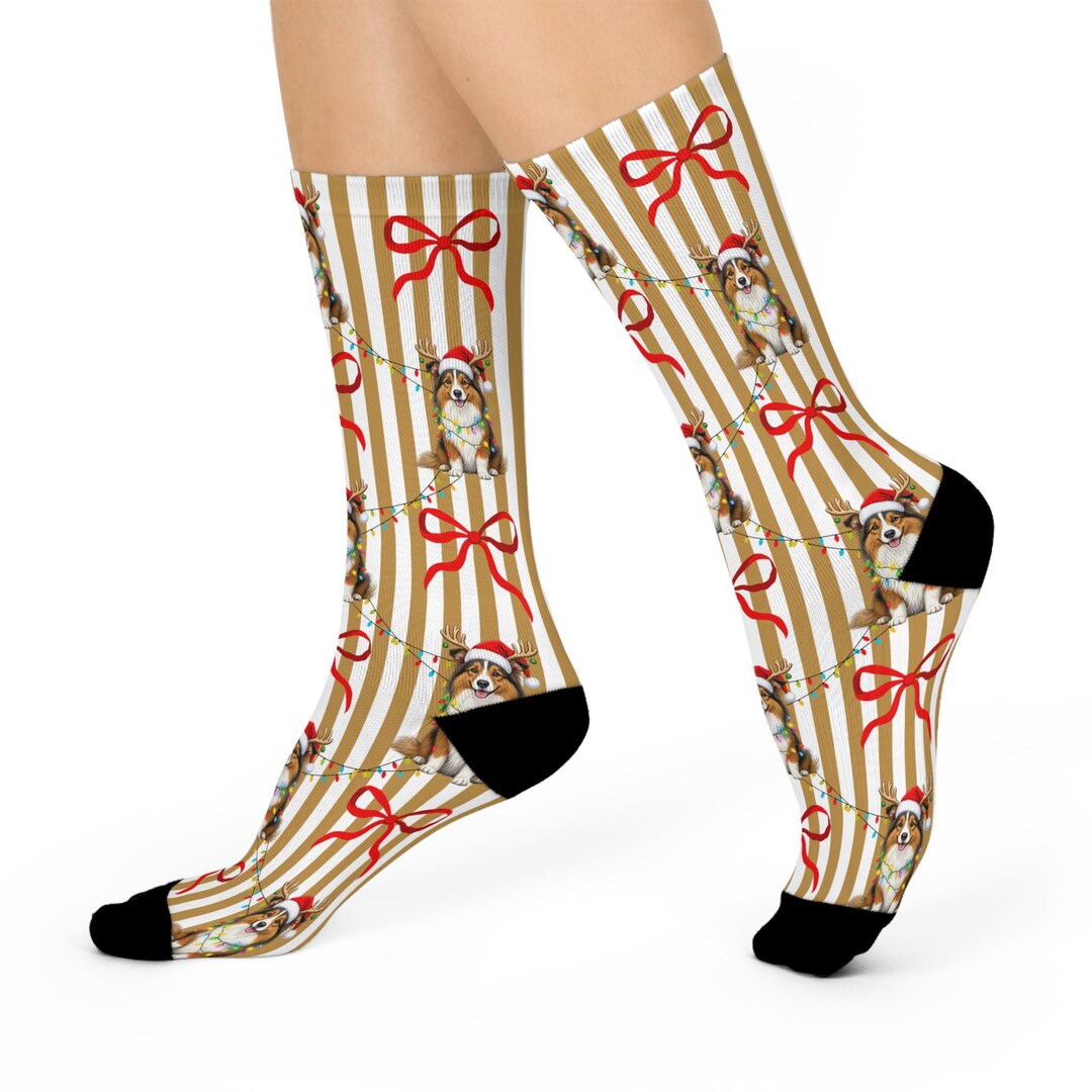 Holiday Sheltie-themed Crew Socks, Fun Holiday Gift, Cute Animal ...