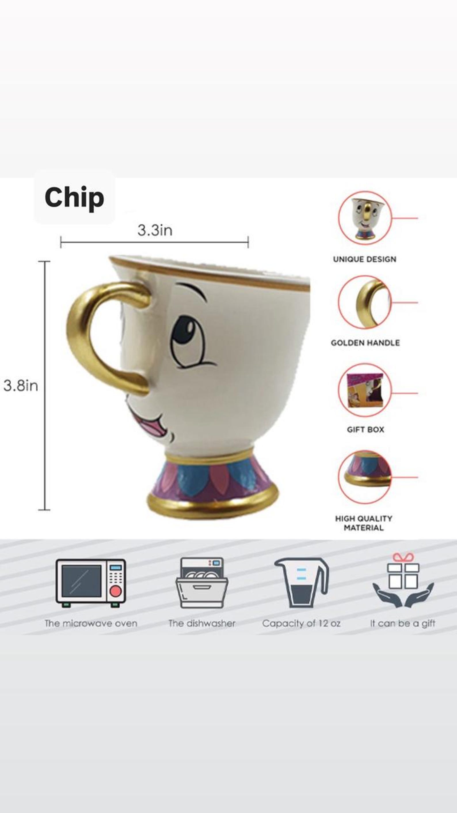 Genuine 3D Disney Beauty & the Beast Cartoon Chip Tea Cup-sculpted ...