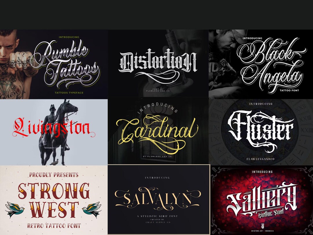 10 Premium Tattoo Fonts Bundle | Gothic Blackletter & Script Lettering ...