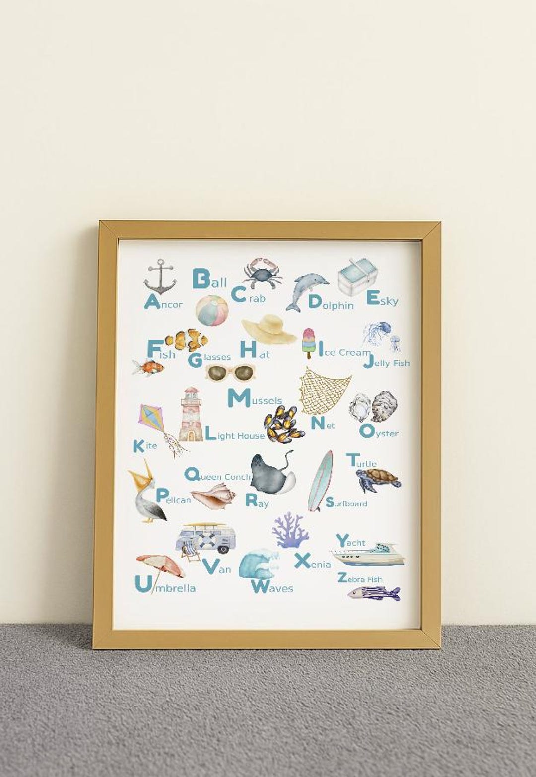 Beach-themed Alphabet Poster | Digital Download | Coastal ABC Wall Art ...