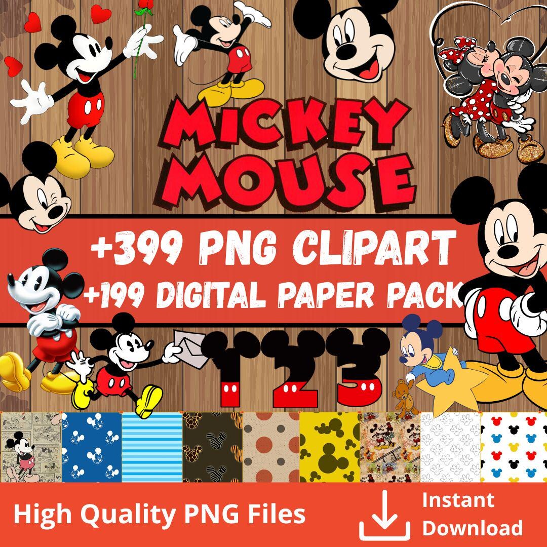 Ultimate Mickey Mouse Clipart + Numbers + Digital Paper Pack | +599 PNG ...