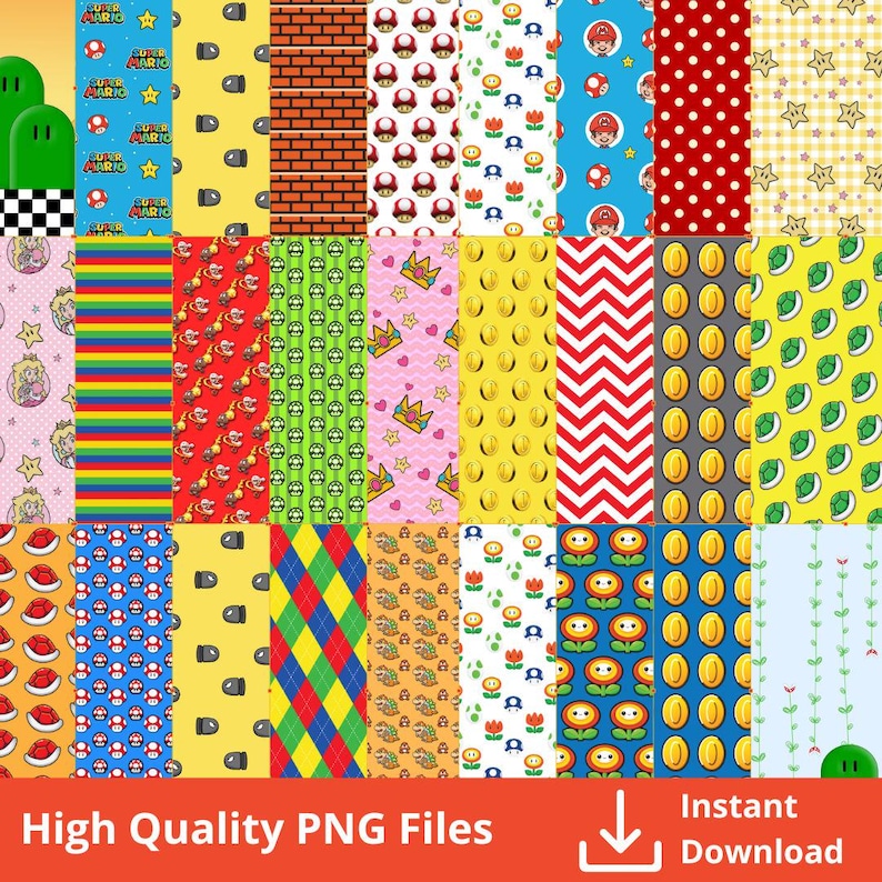 Ultimate Super Mario Clipart + Alphabet + Digital Paper Pack | +299 PNG ...