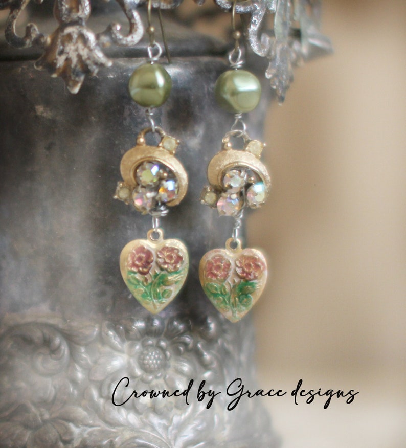 JARDIN D'AMOUR Earrings Vintage Assemblage Artisan Handmade One of a ...