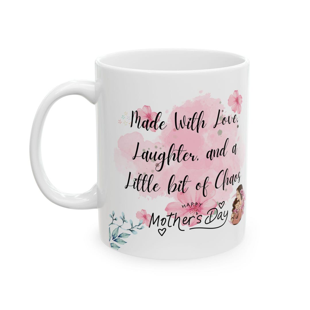 Mother's Day Ceramic Mug, Floral Design, Mom Hugging Child, Gift for ...