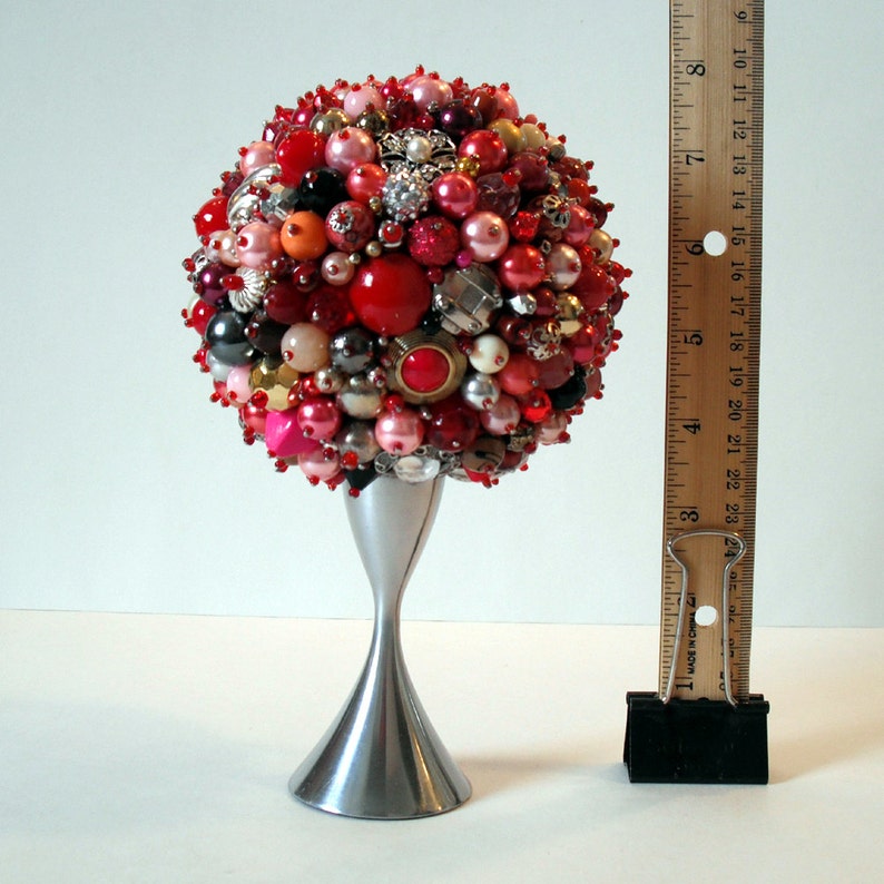Red & Silver Jeweled Round Christmas Topiary Decoration - Etsy